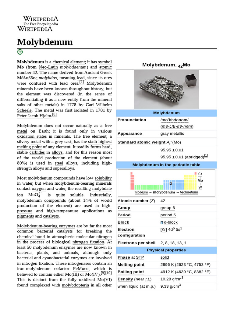 Molybdenum | PDF | Molybdenum | Chemical Compounds