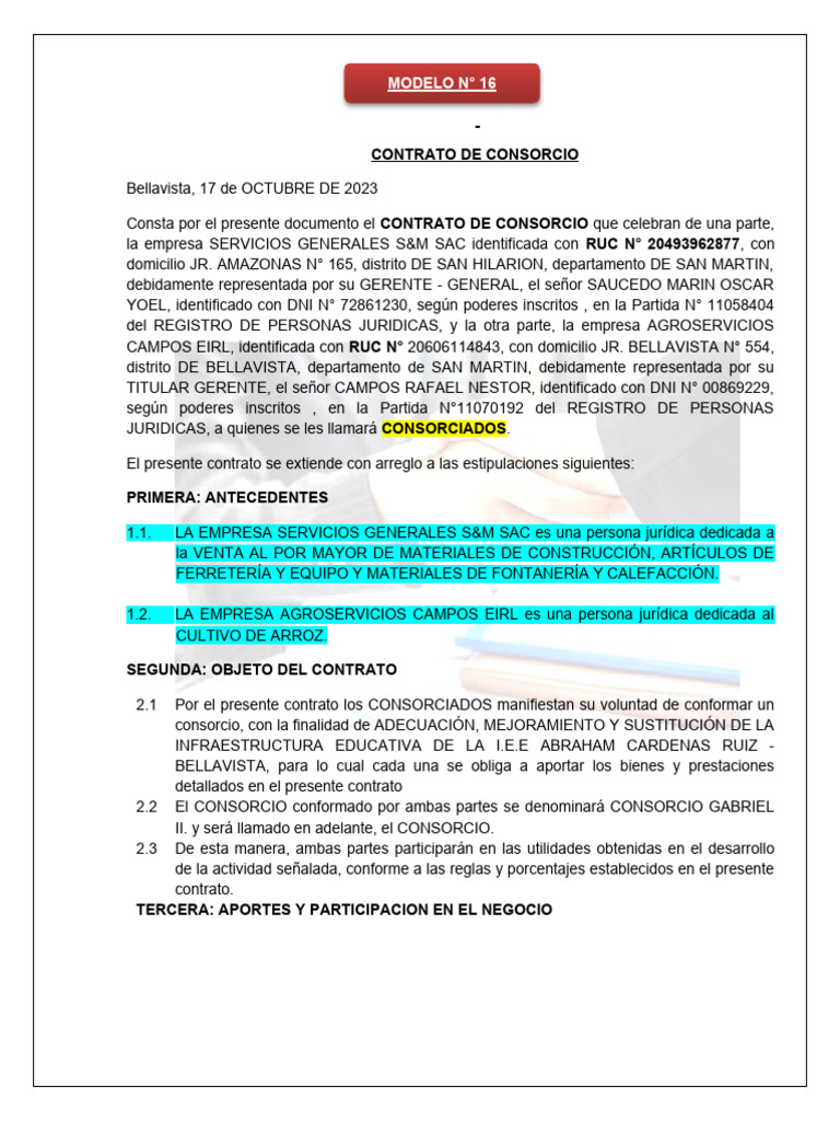 MODELO CONTRATO DE consorcio | PDF