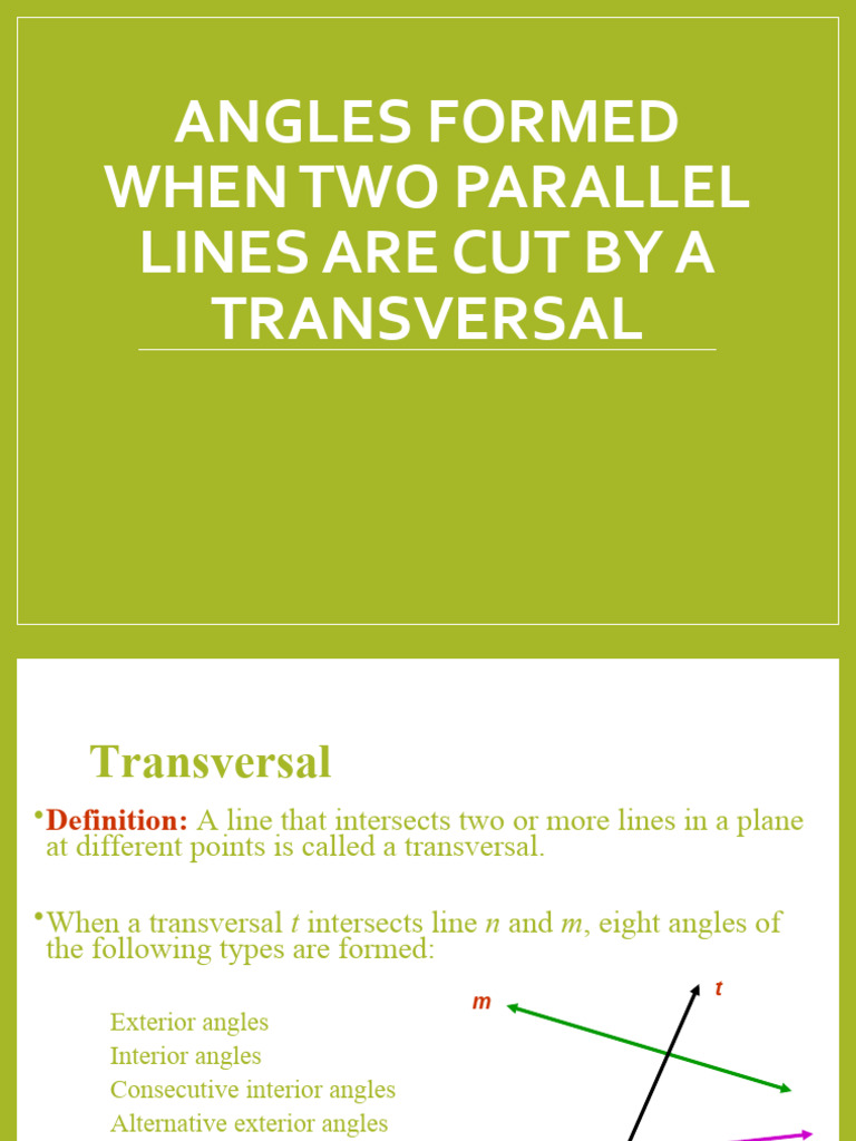 Angles Formed by Parallel Lines and Transversal | PDF | Elementary ...