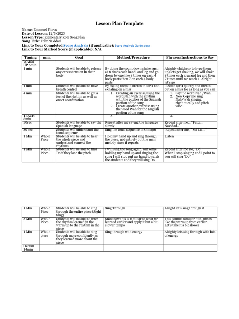 elementary lesson plan- rote song | PDF | Rhythm | Elements Of Music