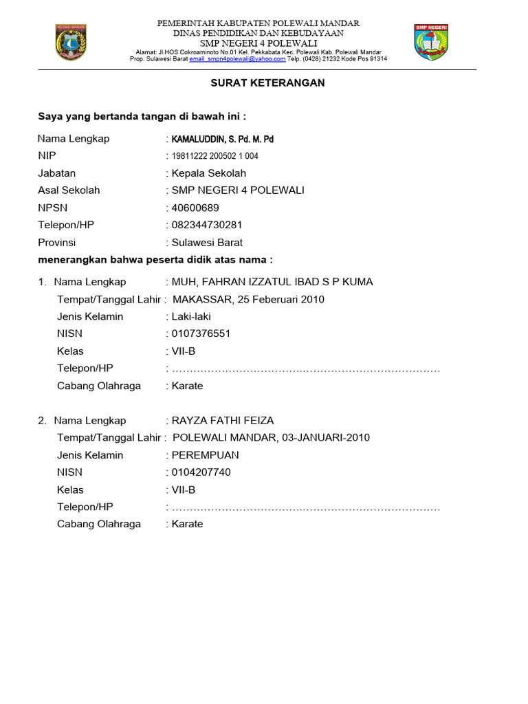 FORMAT SURAT KETERANGAN SEKOLAH 2023 (Autosaved) | PDF