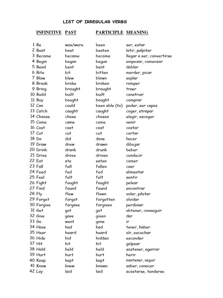 Irregular Verbs New List | PDF | Language Mechanics | Linguistics