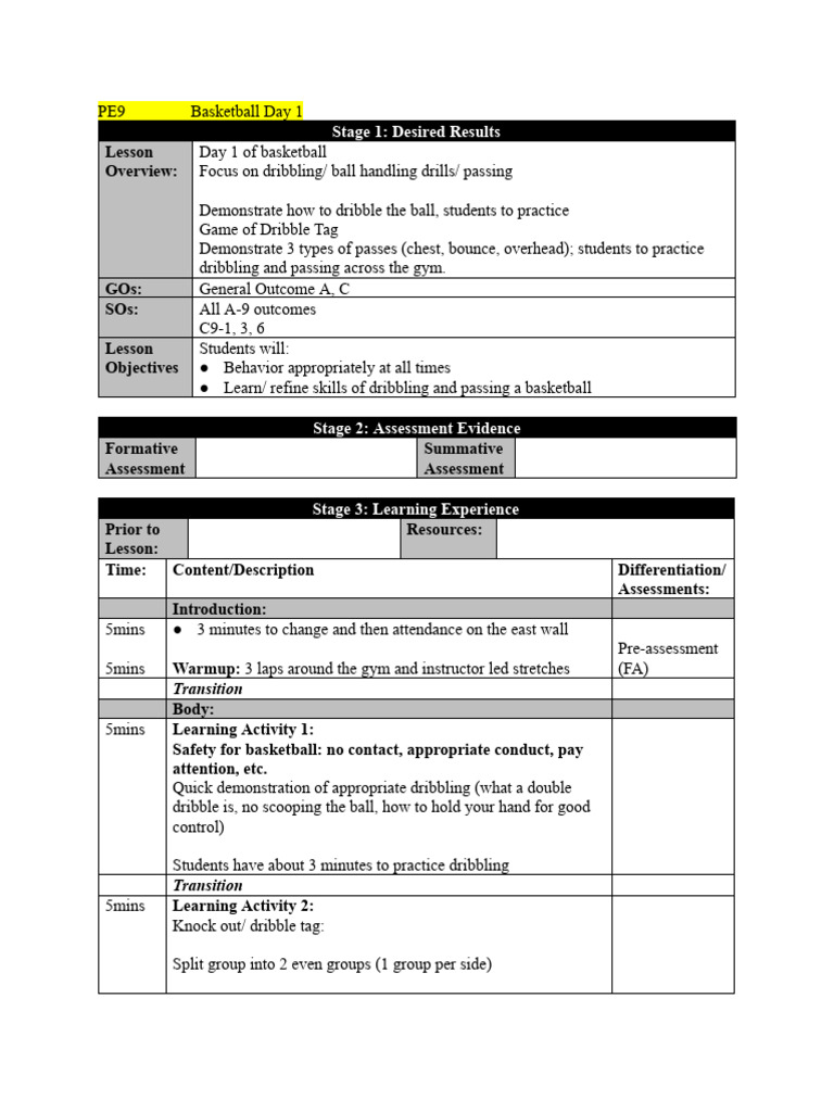 Pe9 Basketball Lesson Plans For Weebly | PDF | Team Sports | Ball Games