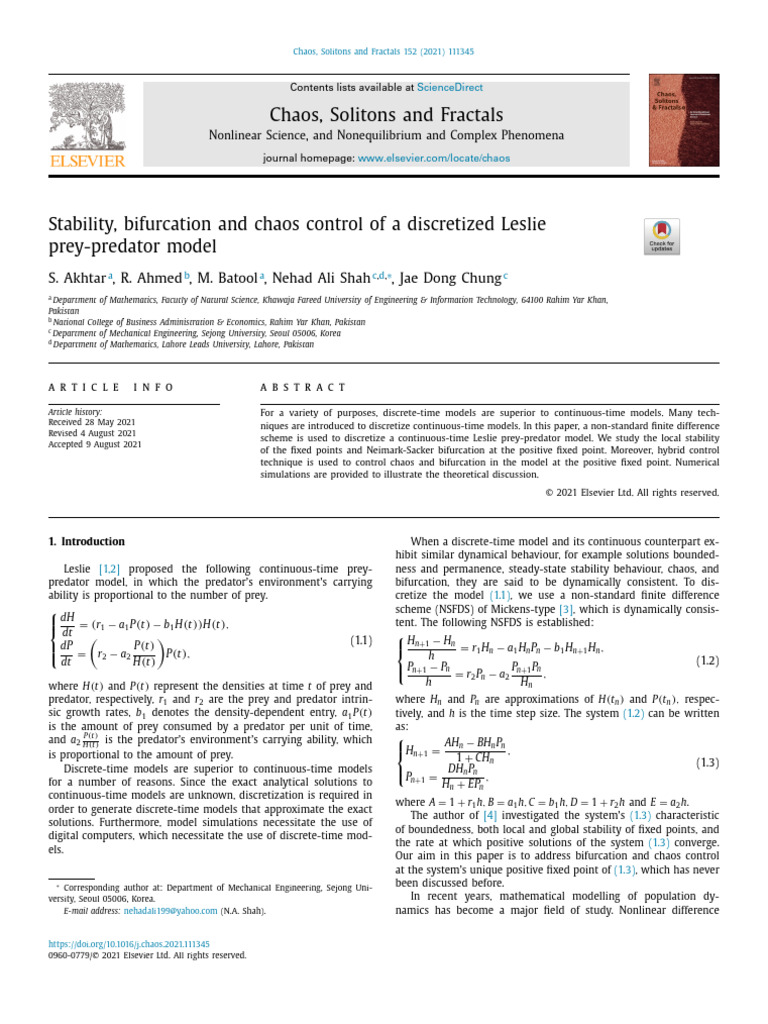 (2021) Stability, Bifurcation and Chaos Control of A Discretized Leslie ...