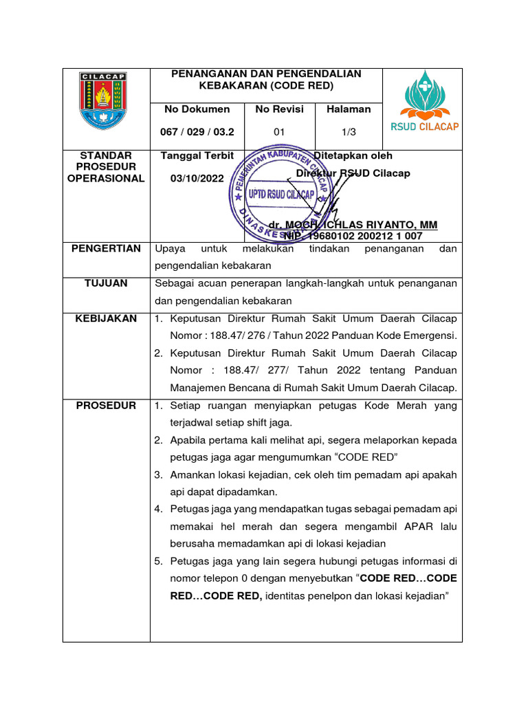 Spo Pengendalian Kebakaran Code Red | PDF