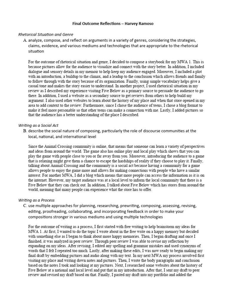 Final Outcome Reflections | PDF | Rhetoric | Genre
