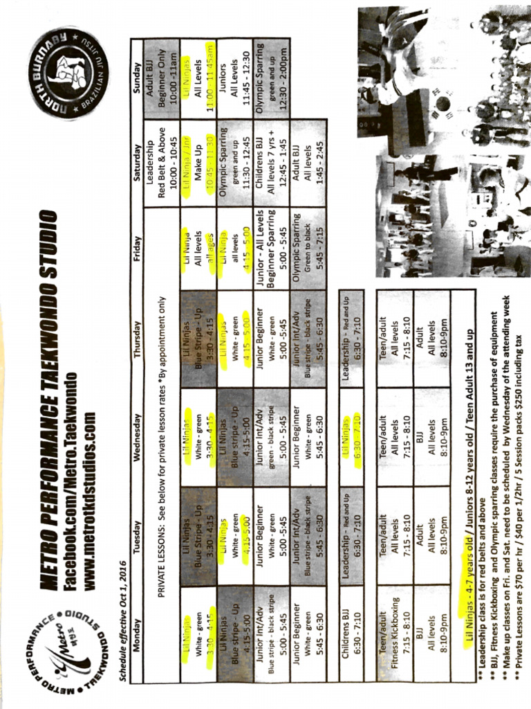 Little Ninjas TaeKwonDo Schedule | PDF
