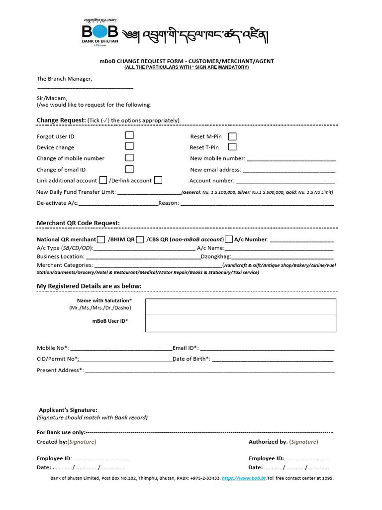 mBoB Change Request Form Guide | PDF | Service Industries | Computing
