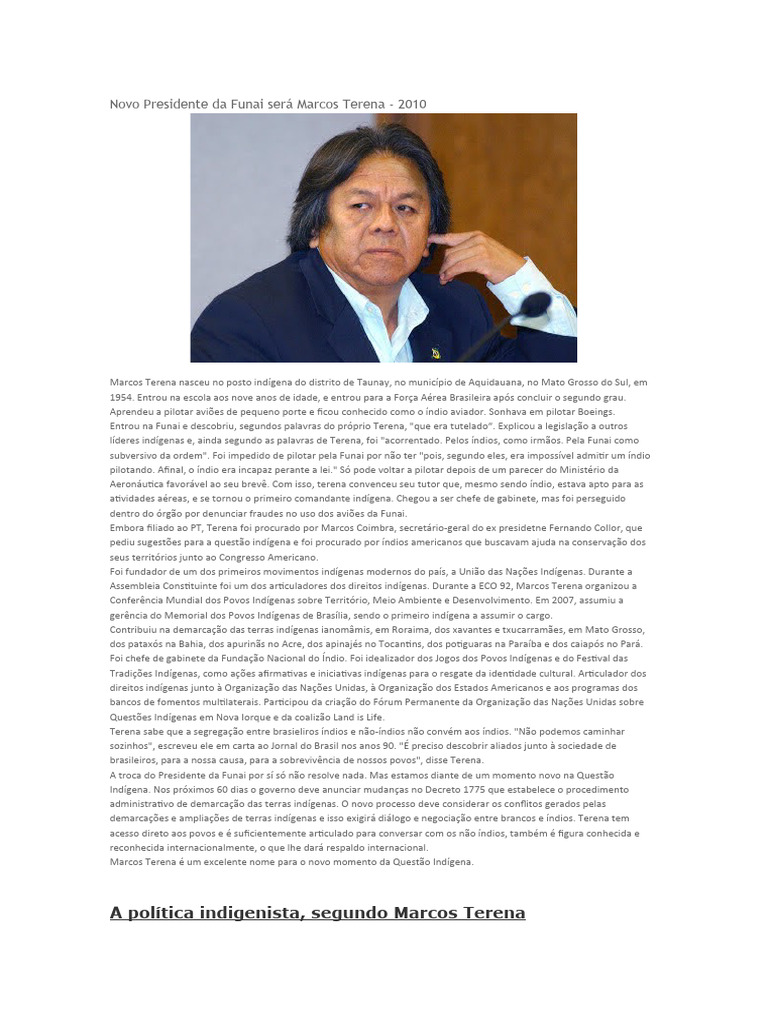 Marcos Terena: Novo Presidente da Funai | PDF | Brasil | Povos indígenas