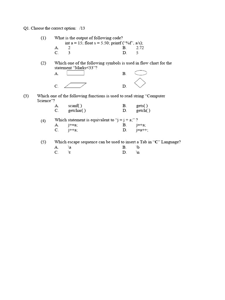 SSC-II Final Model Paper Computer Science | PDF | Control Flow | Algorithms