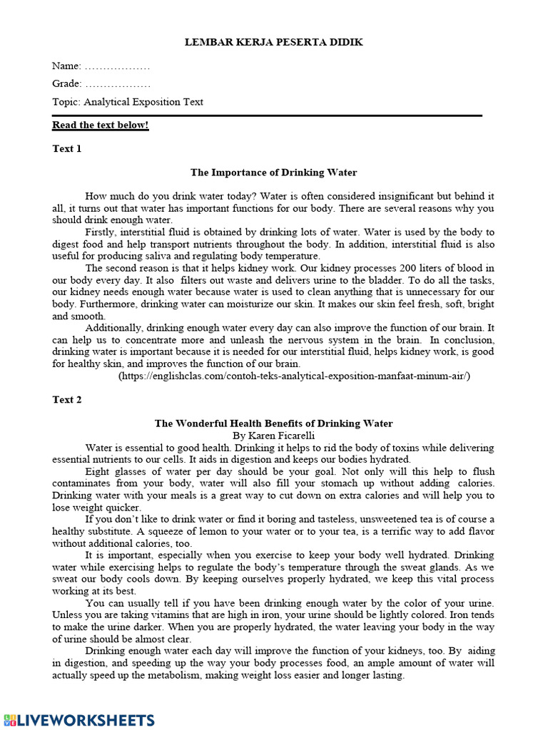 LKPD Eksposisi Liveworksheet | PDF | Water | Drinking