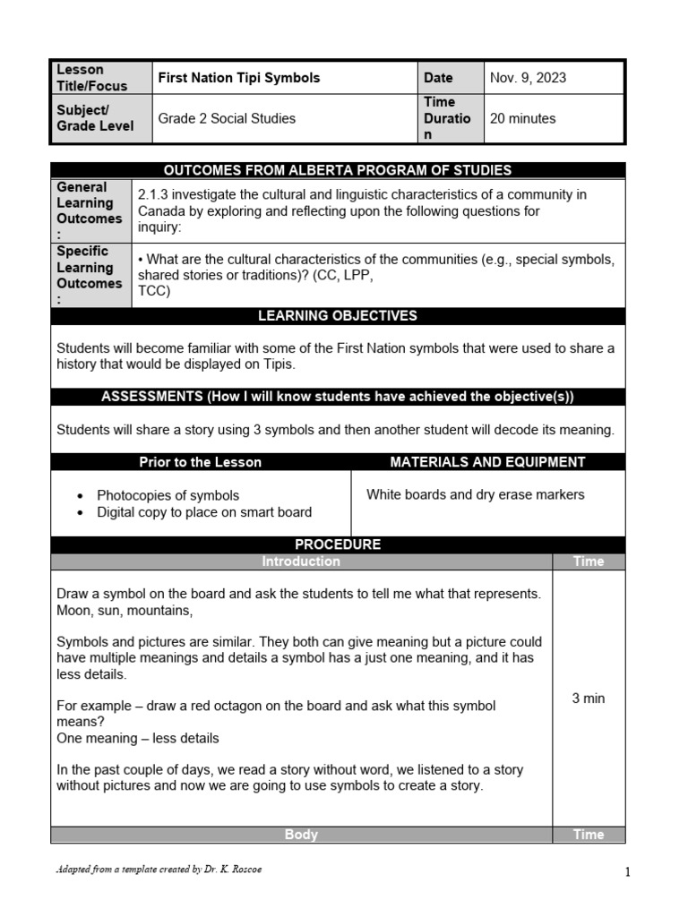 Grade 2 First Nation Symbols Lesson | PDF | Symbols | Learning