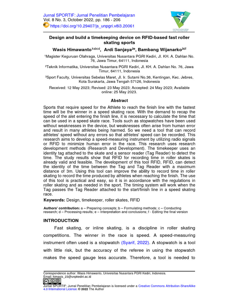 Design and Build A Timekeeping Device On RFID-based Fast Roller Skating ...