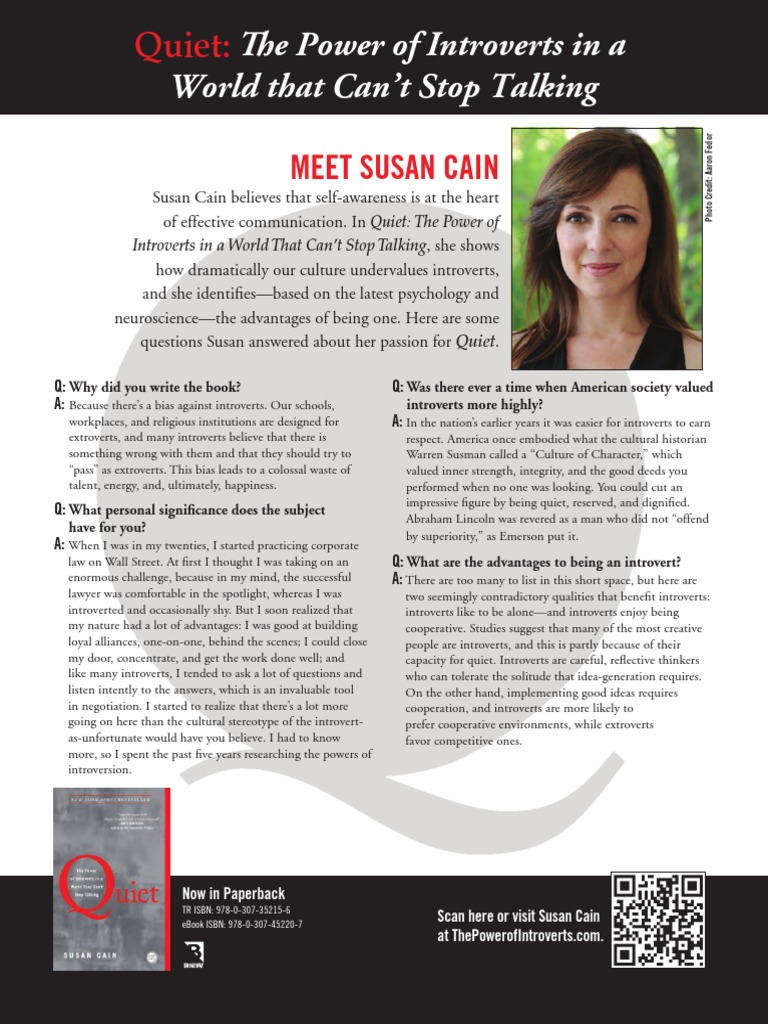 Quiet by Susan Cain - Q&A | Extraversion And Introversion ...