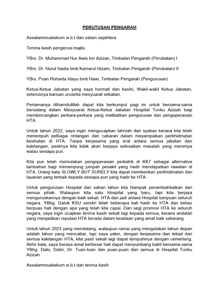 Contoh Teks Ucapan Perutusan Pengarah | PDF | Pengembangan Diri ...