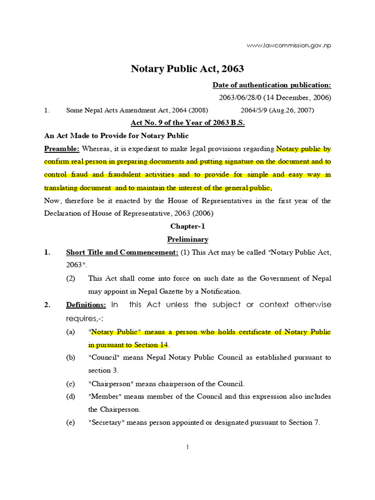 Notary Public Act 2063 2007 | PDF | Notary Public | Government