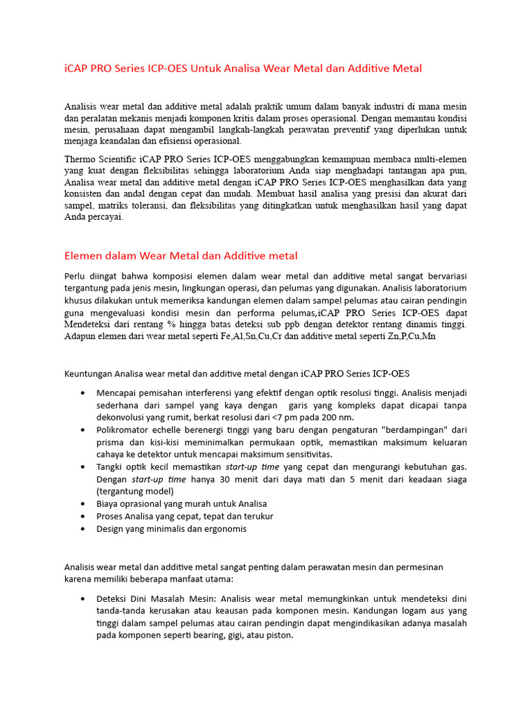 iCAP PRO Series ICP Untuk Analisa Wear Metal | PDF