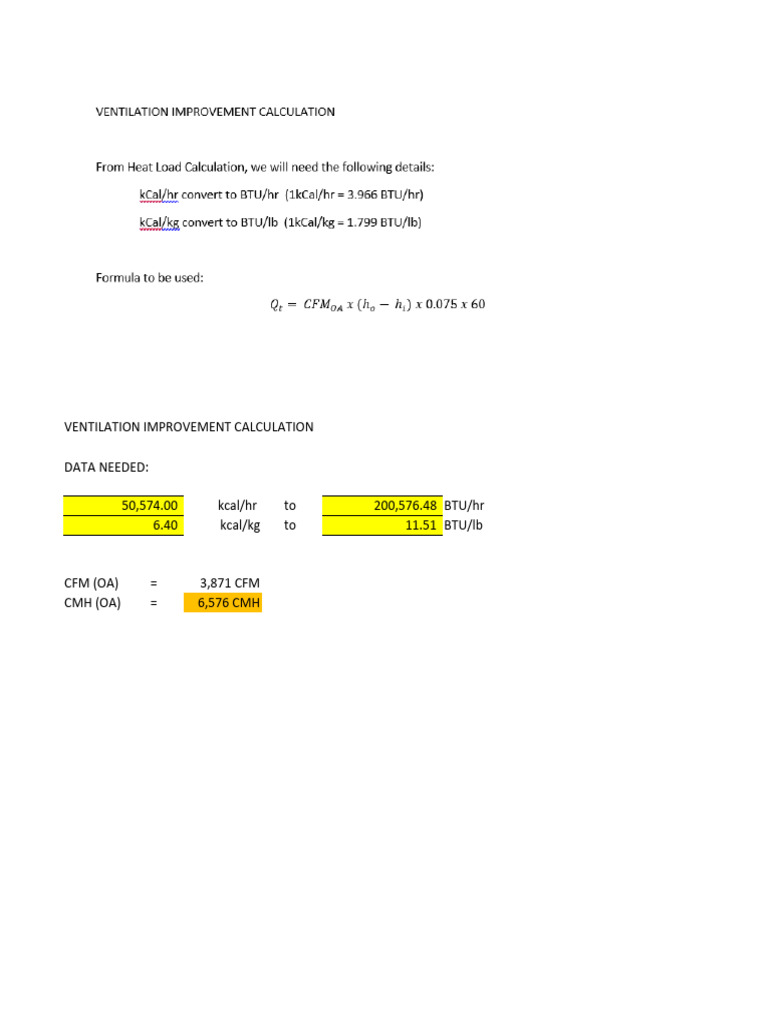 Ventilation Improvement Calculations | PDF