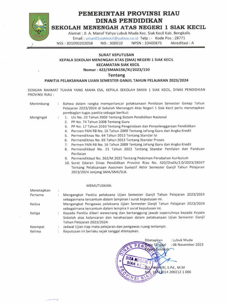 SK Ujian Semester Ganjil 2023-2024 | PDF