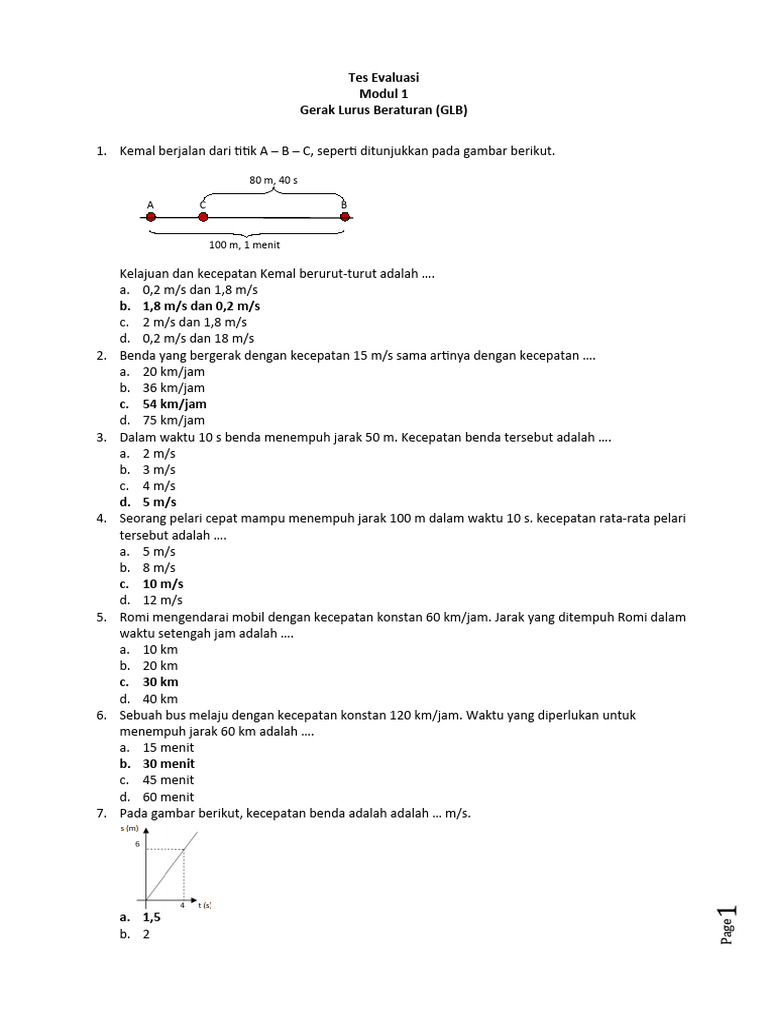 Soal Evaluasi Untuk Gerak Lurus Beraturan | PDF