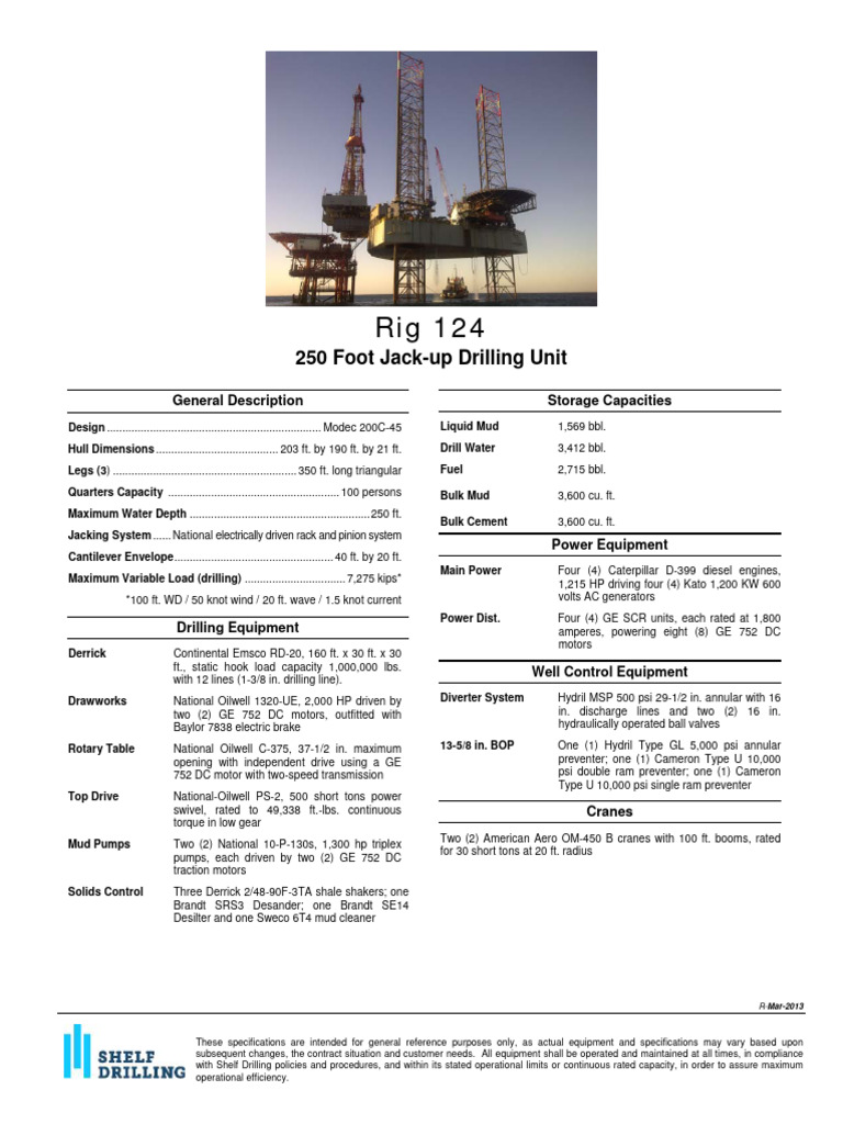 Shelf Drilling Rig 124 Spec Sheet March 2013 | PDF