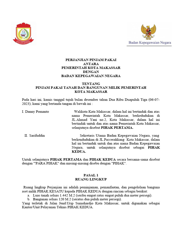 Perjanjian Pinjam Pakai | PDF | Pengelolaan Keuangan & Uang | Politik