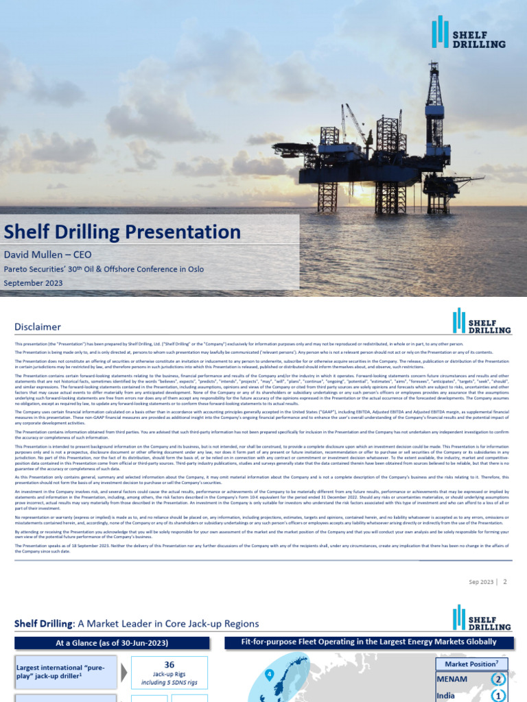 Shelf Drilling Pareto Conference Sep 2023 VF | PDF | Risk | Drilling Rig