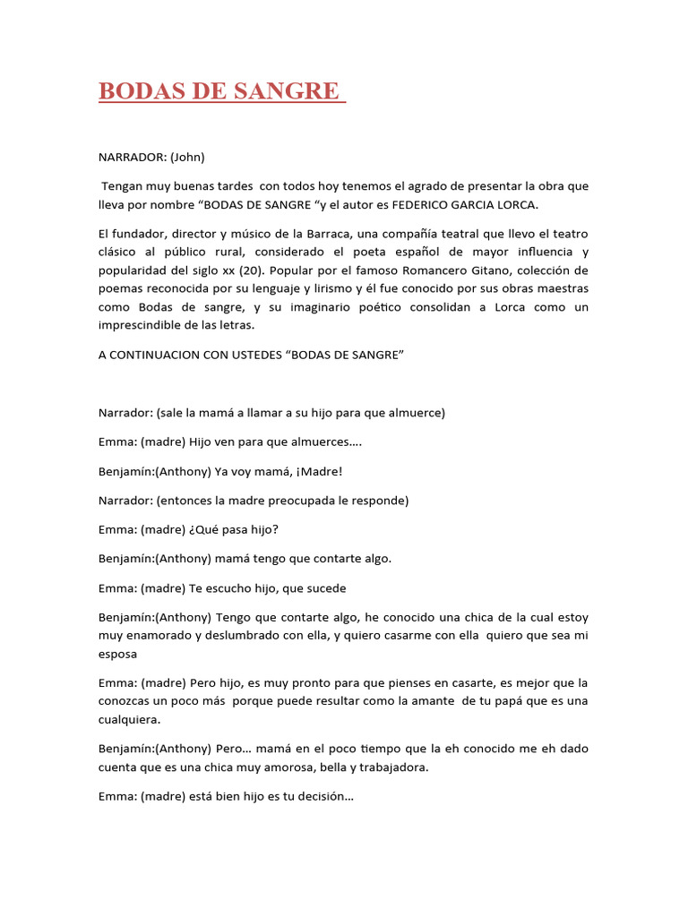 Bodas de Sangre | PDF | Federico García Lorca