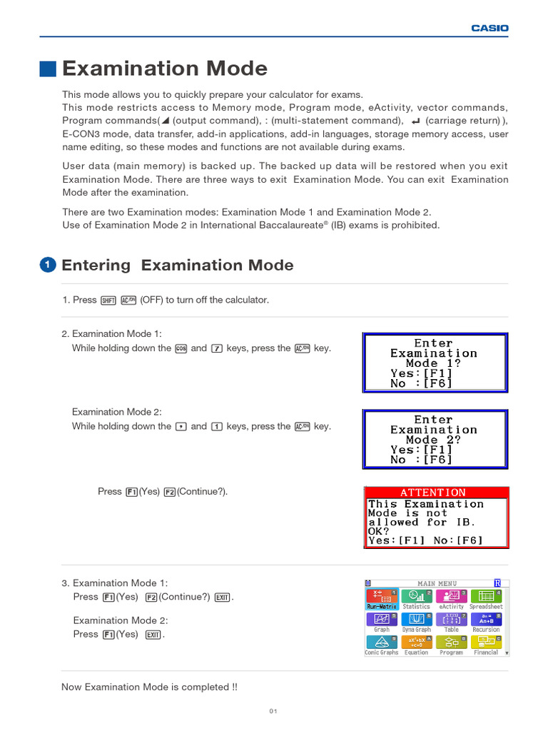 Exam Mode Casio FX Cg50 | PDF | Icon (Computing) | Office Equipment