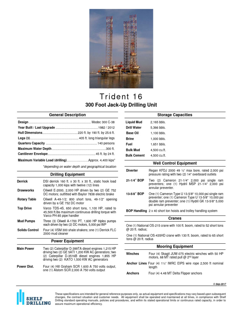 Shelf Drilling - Trident 16 - Spec Sheet Sep 2017 | PDF | Horsepower ...
