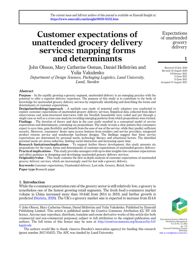 1 Customer Expectations of Unattended Grocery Delivery Services Mapping ...