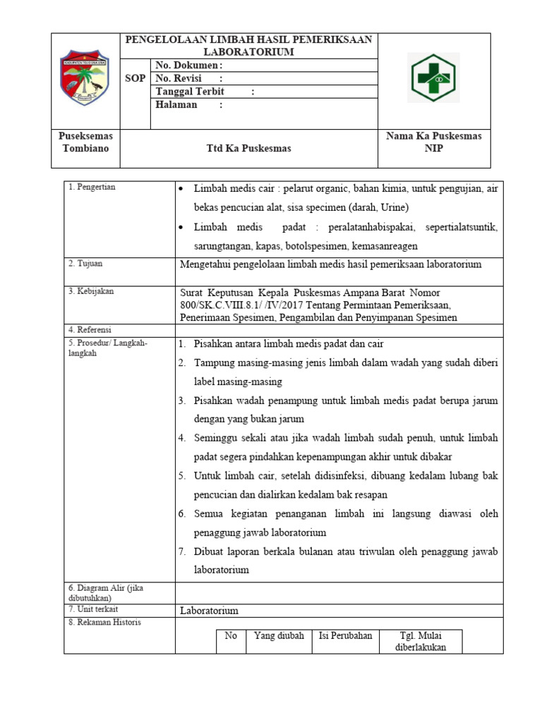 SOP Limbah Medis Laboratorium | PDF | Sains & Matematika | Teknologi & Rekayasa
