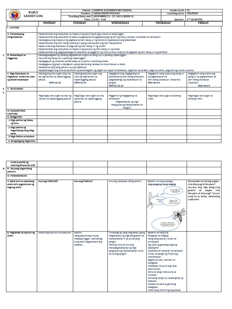 DLL Filipino-6 Q2 W3 | PDF