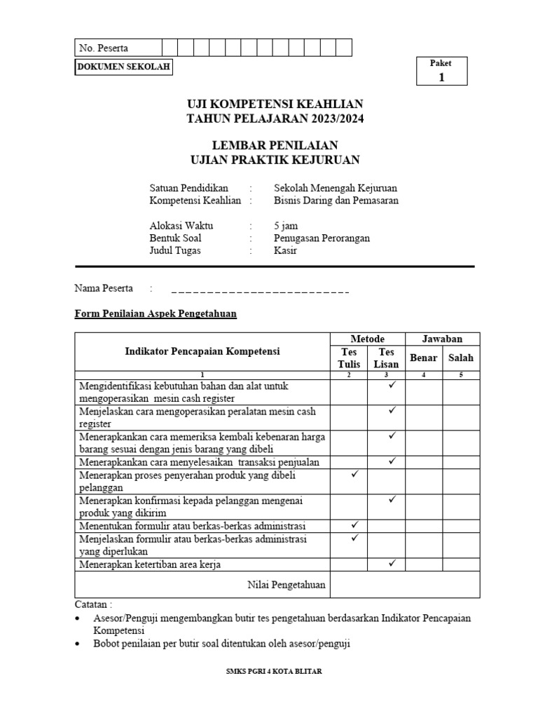Form Nilai Kasir 1 | PDF