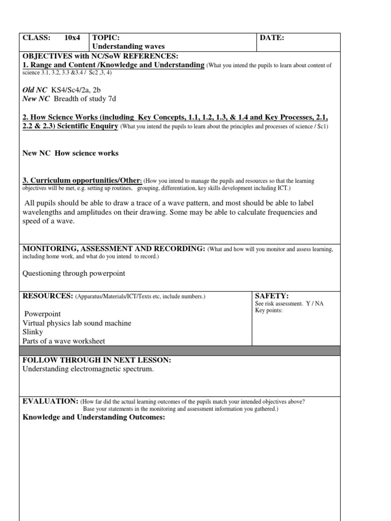 Understanding Waves Lesson Plan | Wavelength | Waves