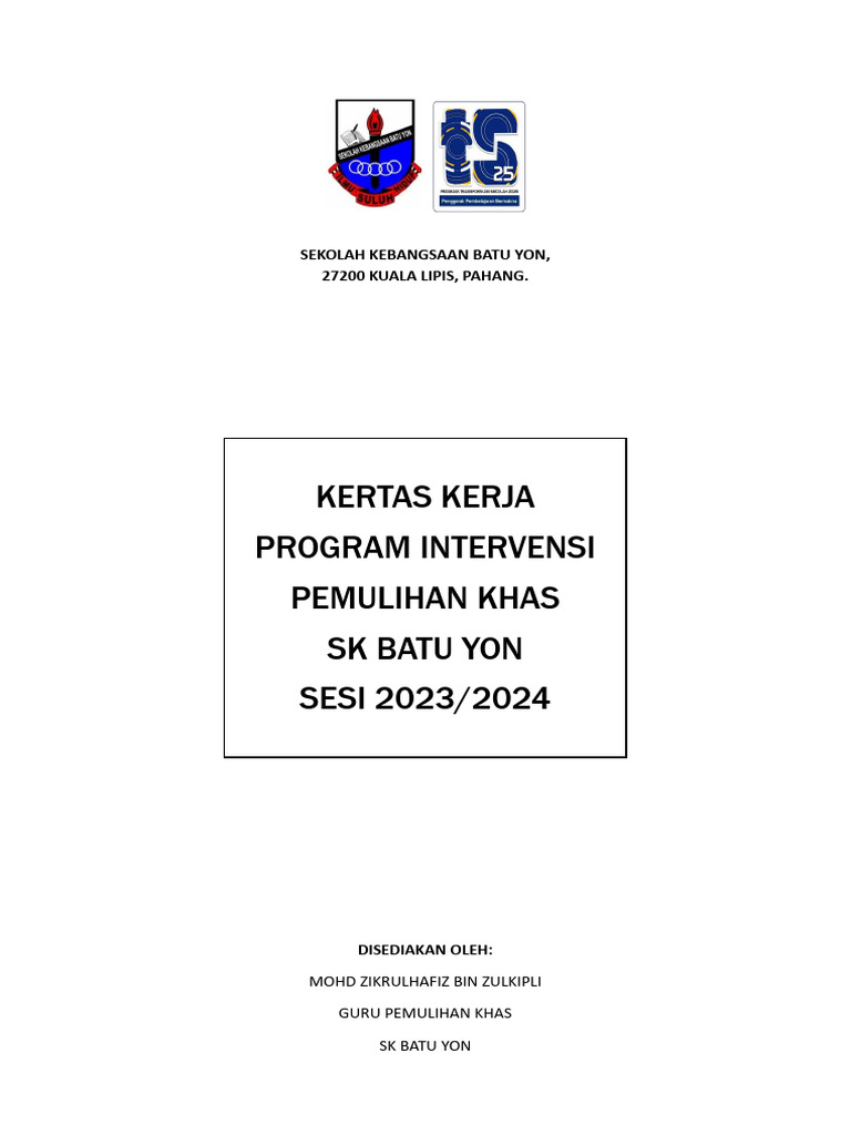 Kertas Kerja Program Intervensi Pemulihan Khas 2023 | PDF