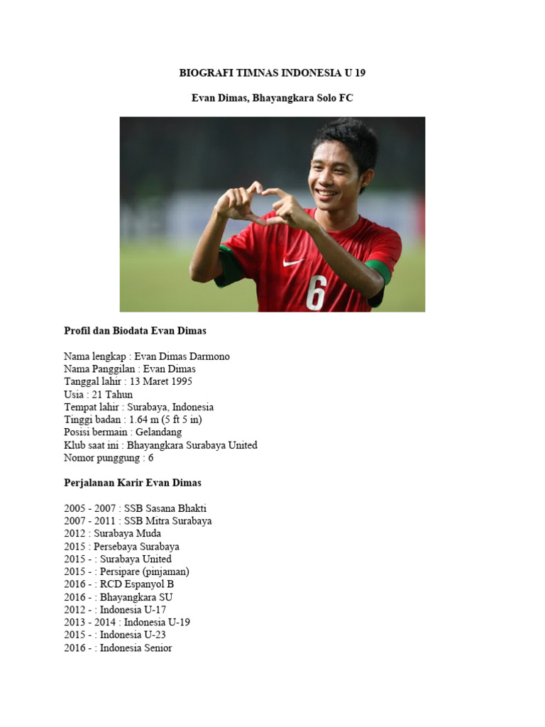 Biografi Timnas Indonesia U 19 | PDF