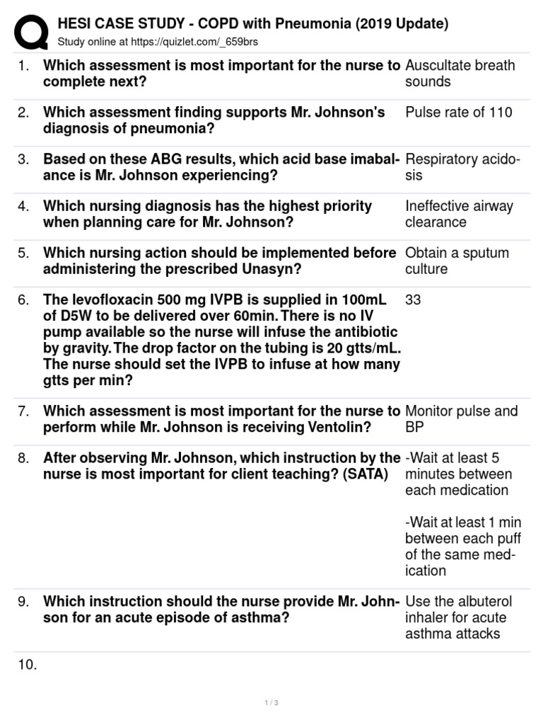 HESI Case Study COPD With Pneumonia | PDF | Science & Mathematics