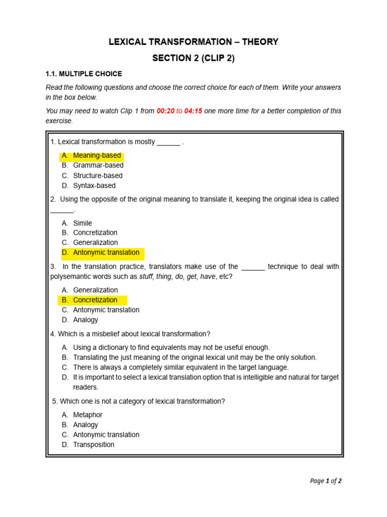 Clip 1 - Theory - Lexical Transformation | PDF