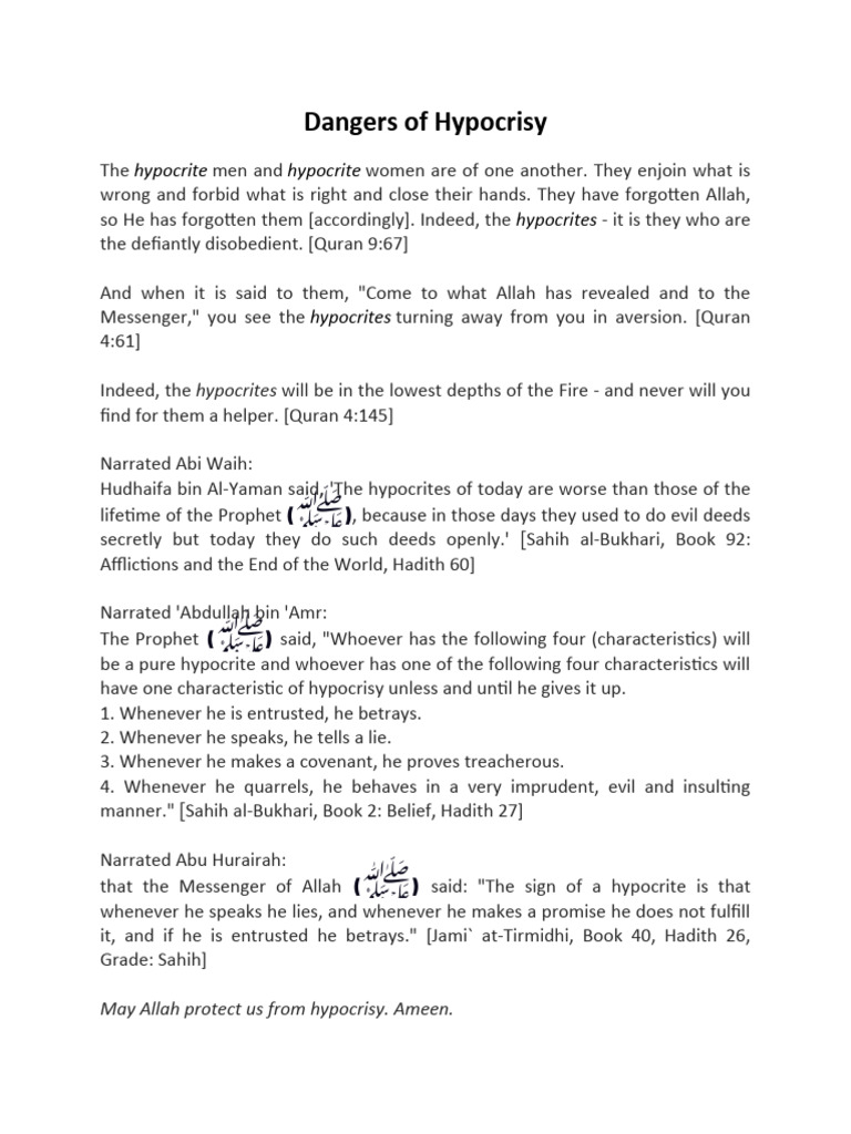Dangers of Hypocrisy | PDF