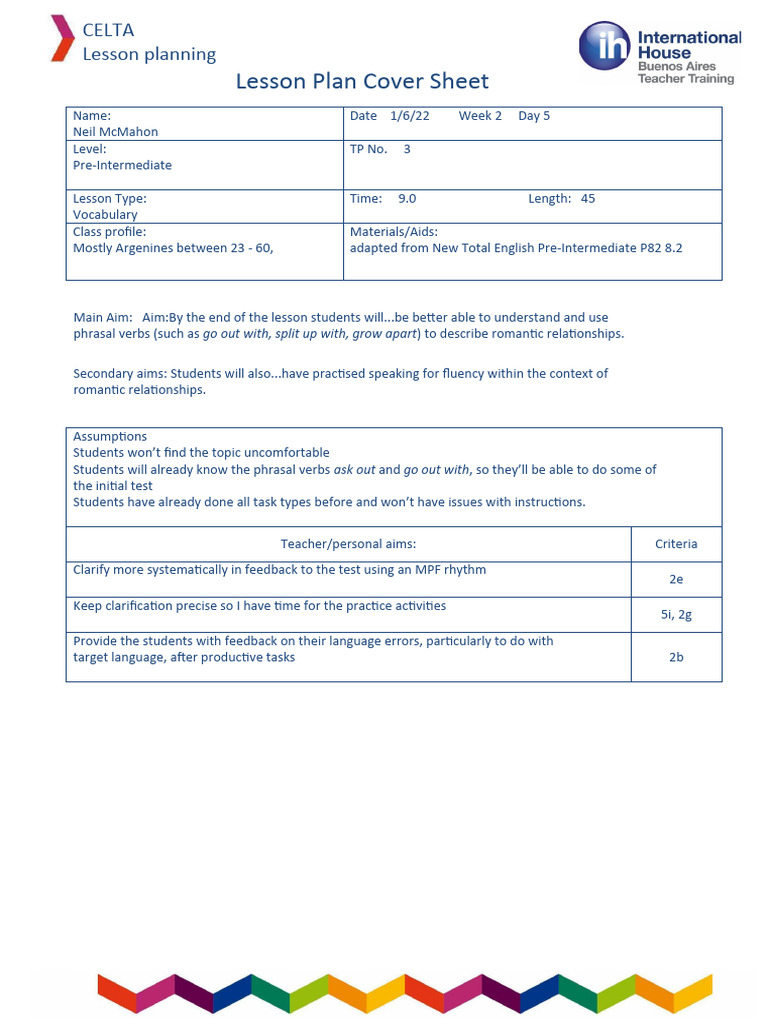 CELTA Vocabulary Lesson Plan | PDF | Stress (Linguistics) | Verb