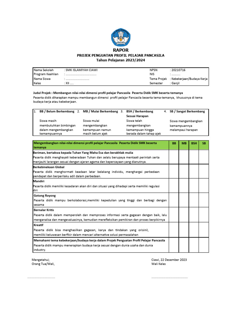 Rapor P5 Xii | PDF | Karier & Perkembangan | Kesehatan Holistik