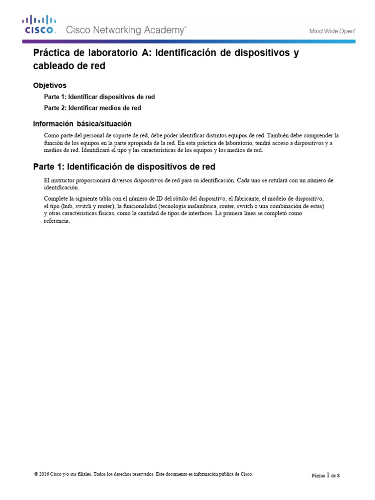 Practica 13.4 Identificacion de Dispositivos y Cableado de Red | PDF | Enrutador (Computación ...