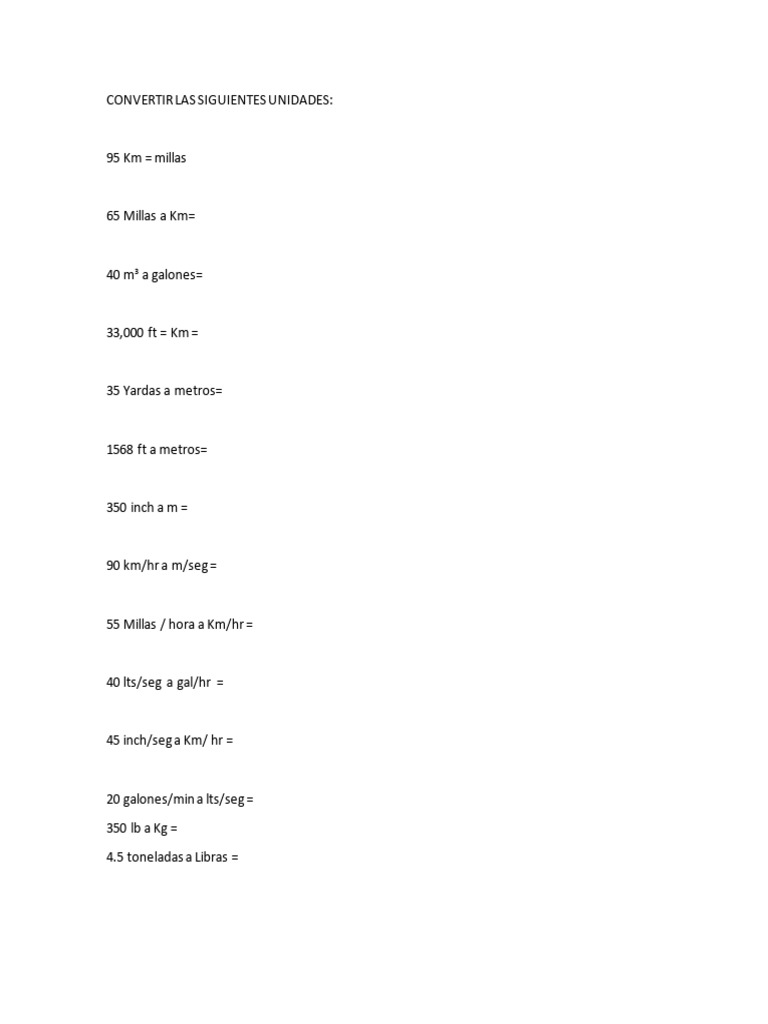 Ejercicios de Conversion de Unidades | PDF