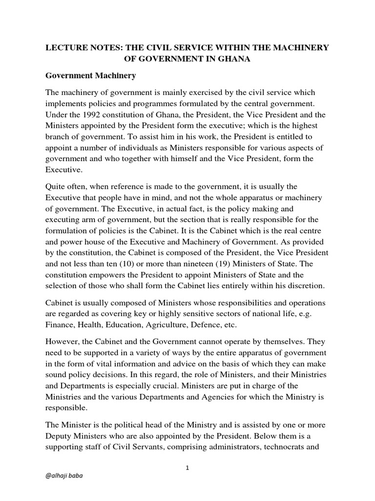 Lecture Notes The Ghana Civil Service Within The Machinery of ...