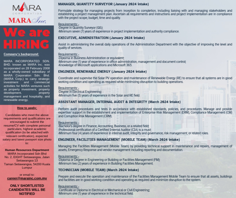 MARA-INC.-HIRING-2024 | PDF