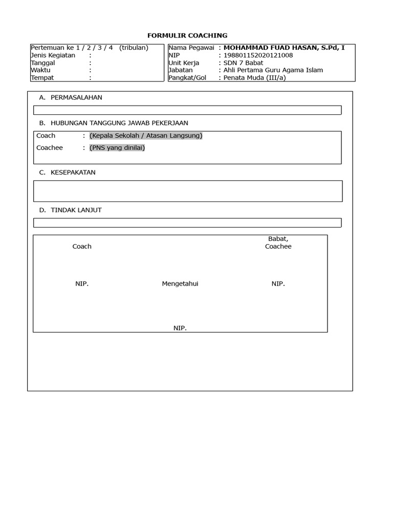 Formulir Coaching | PDF | Karier & Perkembangan