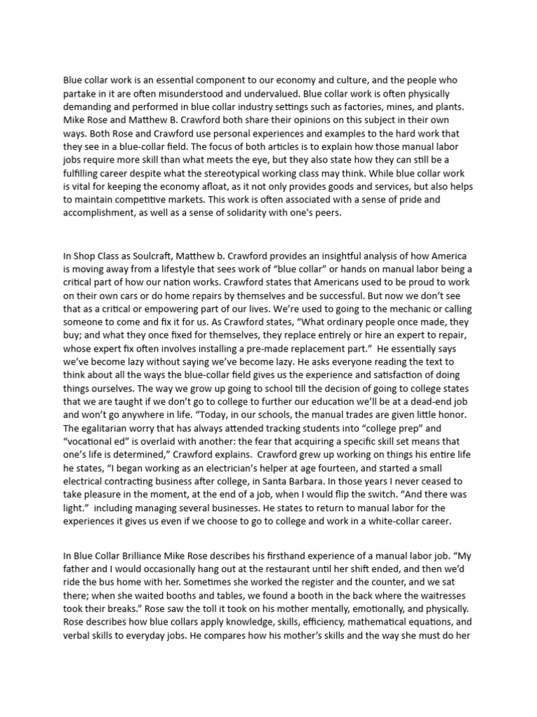 Rhetorical Analysis Final Draft | PDF | Blue Collar Worker | Economies Rhetorical Analysis Final Draft | PDF | Blue Collar Worker | Economies