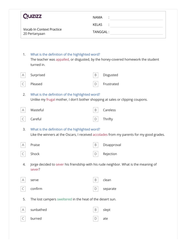 (Quizizz) Vocabulary in Context | PDF | Beekeeper | Hobbies