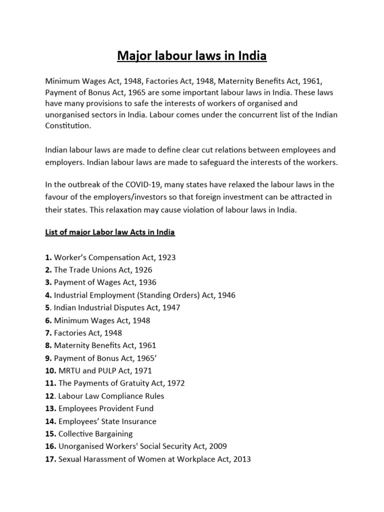 Labour Laws in India | PDF | Labour Law | Employment